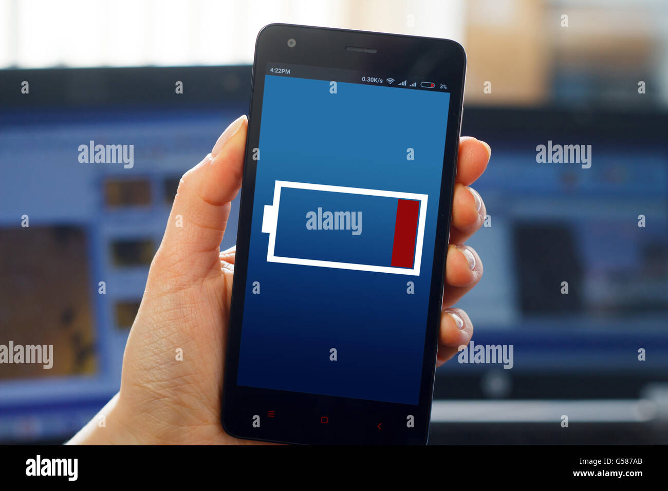 Low battery concept on mobile phone Stock Photo - Alamy