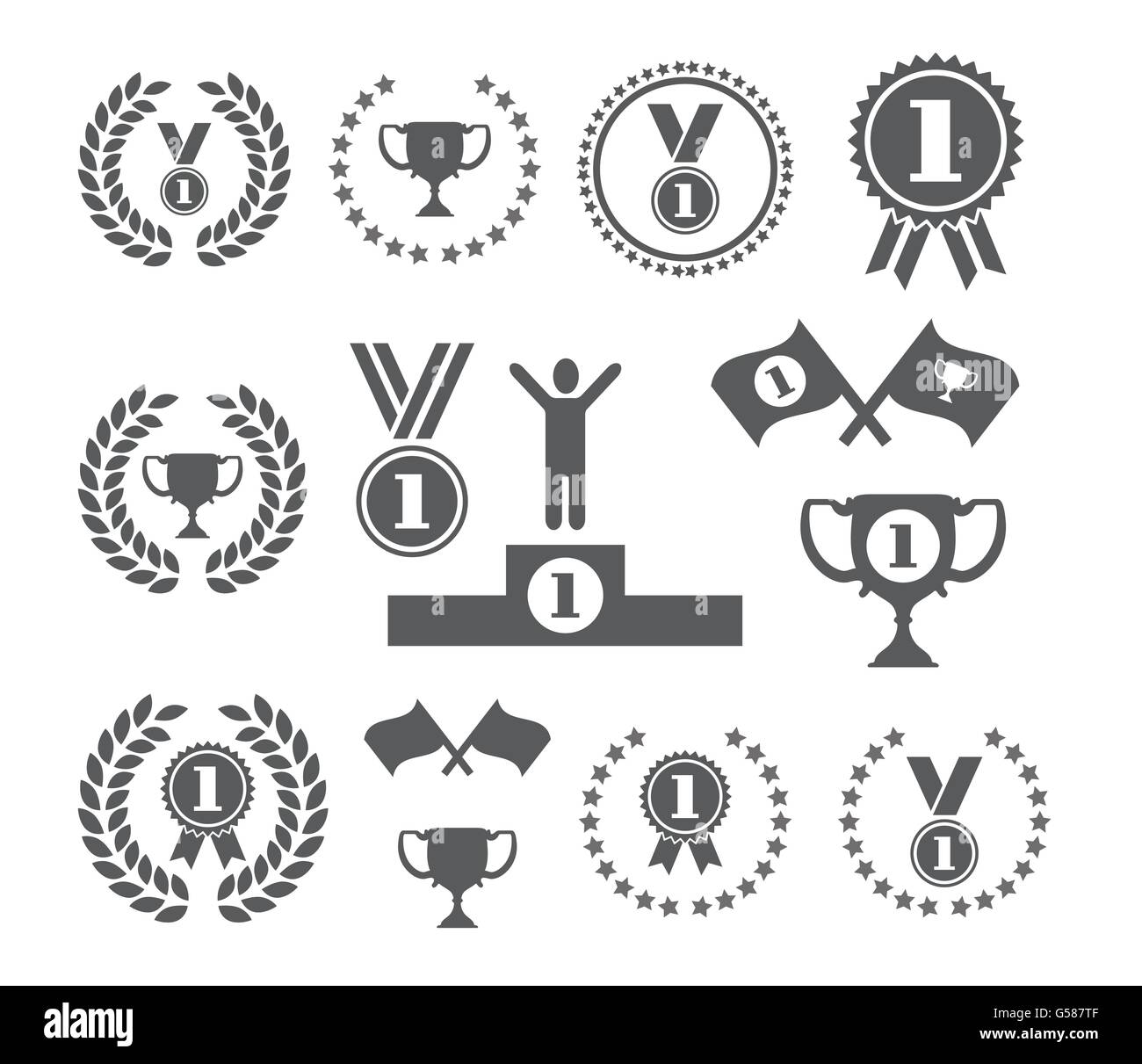 winner symbols cup podium medal flags stars vector set Stock Vector ...