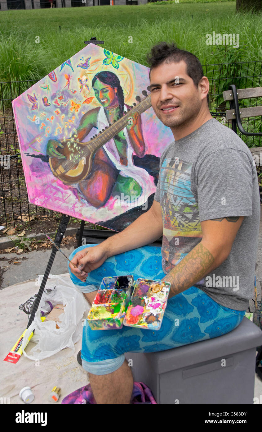 Portrait of painter Steven Garcia working on a new piece in Washington ...