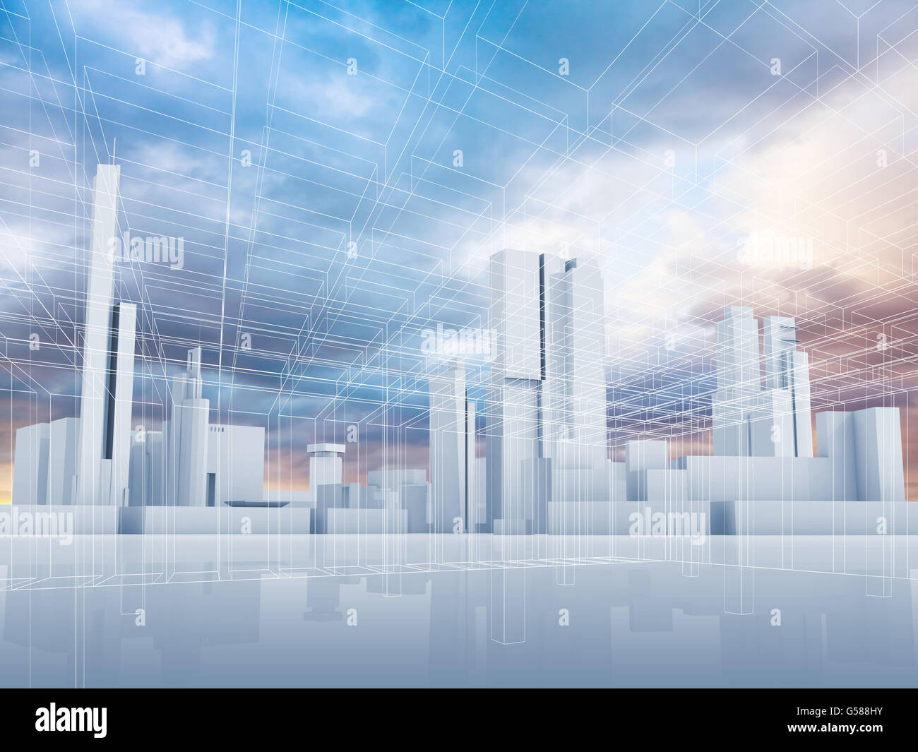 Abstract contemporary city background. Cityscape skyline, colorful sky ...