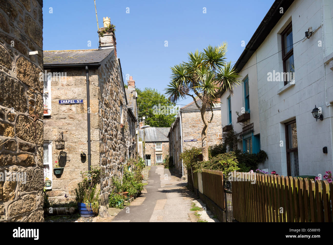 Traditional housing in the fishing port of Newlyn, Cornwall, England ...