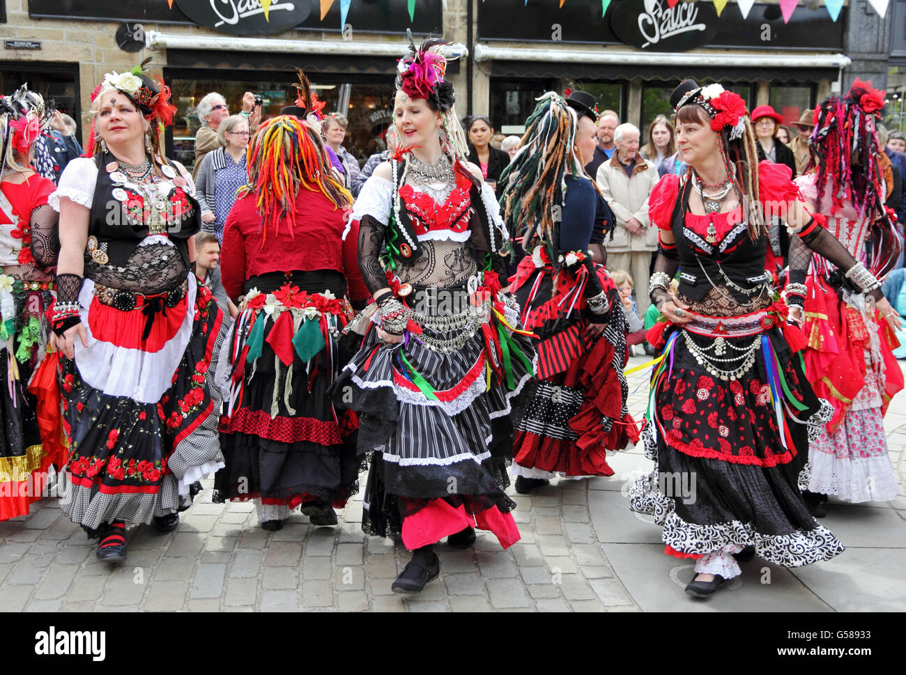 Members of 400 Roses dance troop dancing in St George's Square, Hebden ...