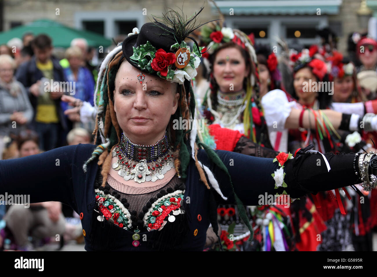 Members of 400 Roses dance troop dancing in St George's Square, Hebden ...