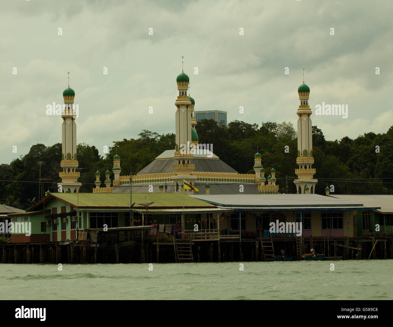 Brunei's water village with Mosque called Kampong Ayer in Bandar Seri ...