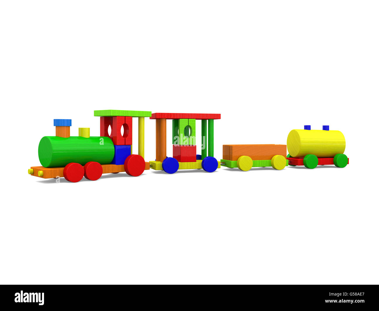 3D illustration of colorful toy train isolated on white background ...