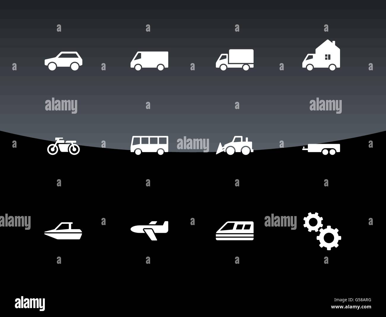 Cars and Transport icons on black background Stock Vector Image & Art ...