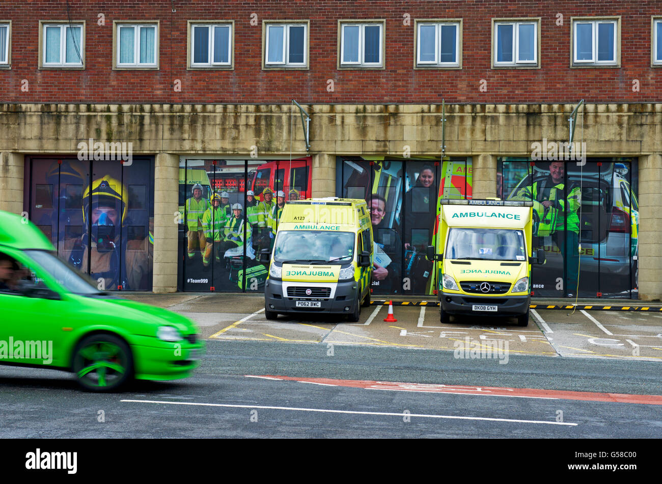 Ambulances parked outside fire station, England UK Stock Photo - Alamy