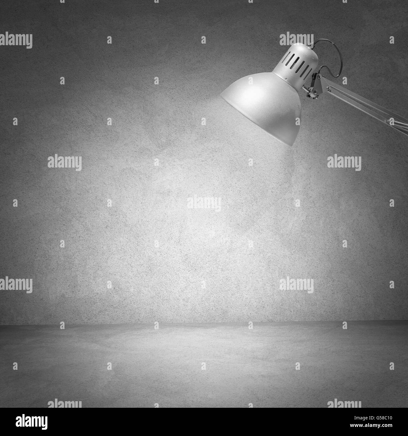 Studio interior with white wall and spotlights Stock Photo - Alamy
