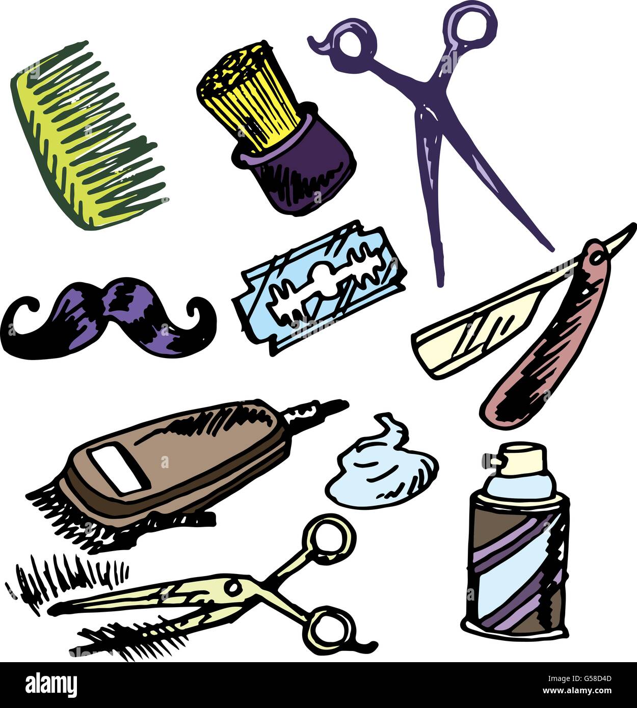 Barber shop. Vector. Drawn by hand. Items for hairdressers Stock Vector ...