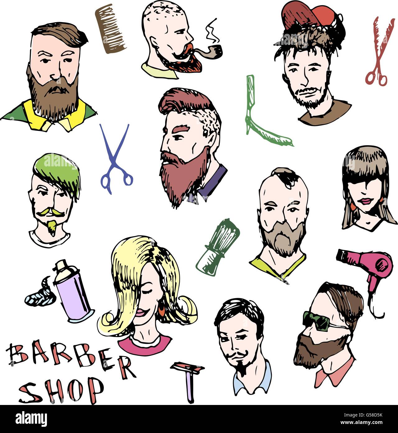 Barber shop. Vector. Drawn by hand. Items for hairdressers Stock Vector ...