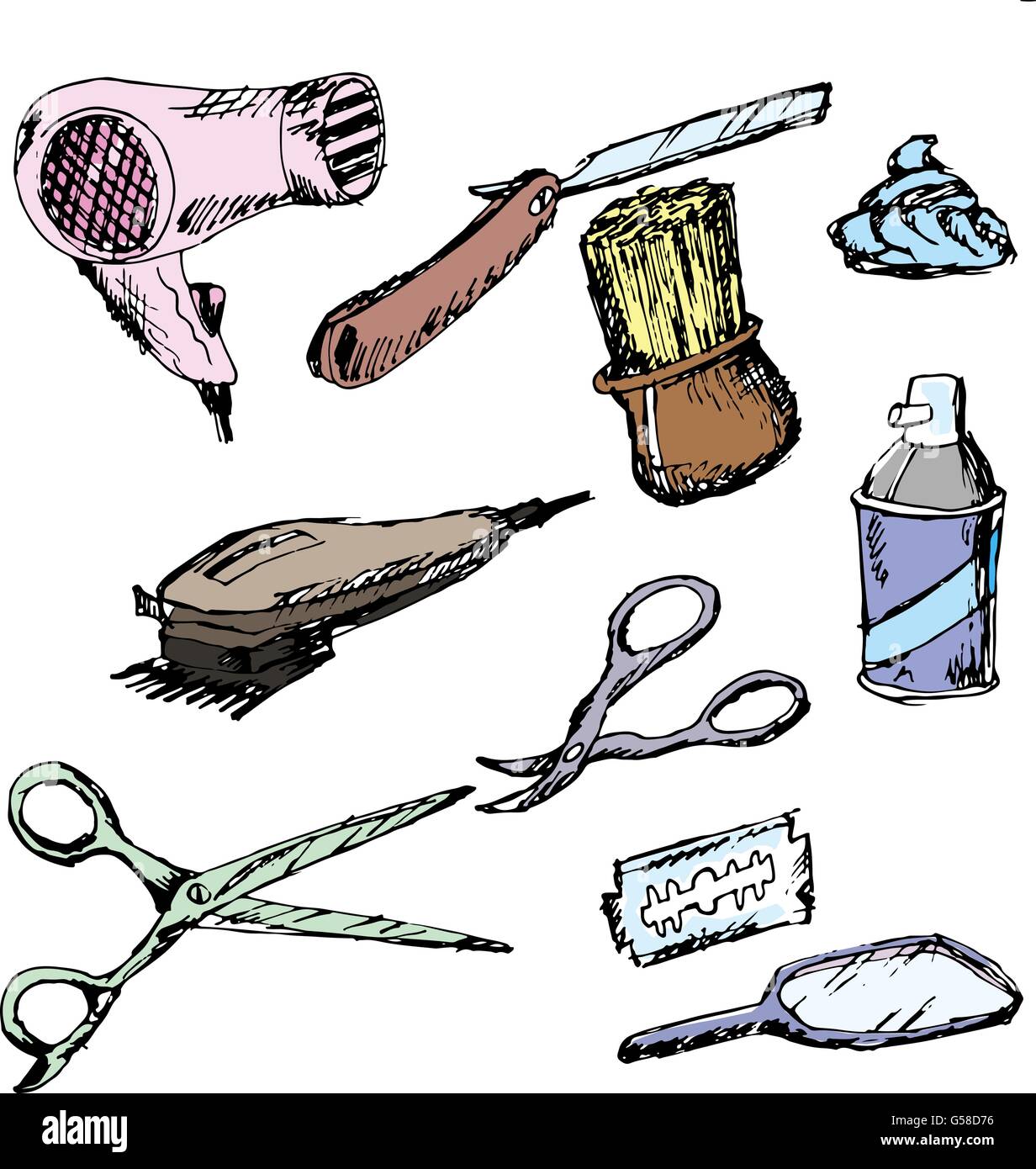 Barber shop. Vector. Drawn by hand. Items for hairdressers Stock Vector ...