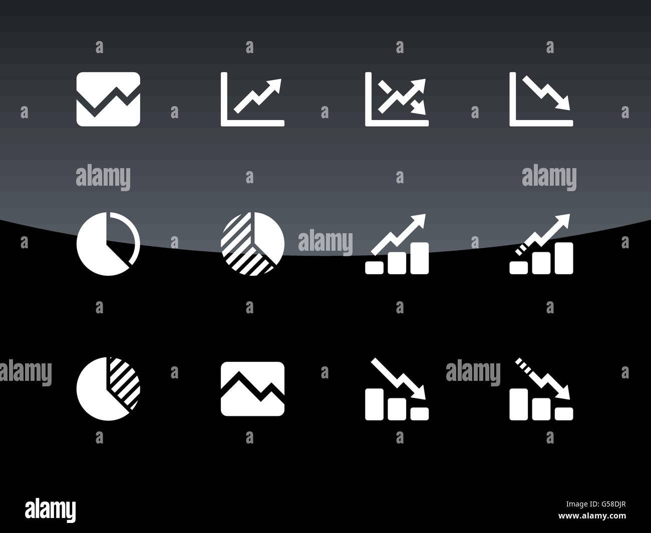 Line chart and Diagram icons on black background Stock Vector Image ...