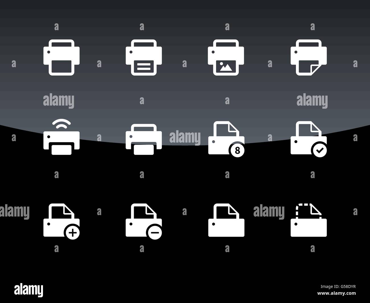 Printer icons on black background Stock Vector Image & Art - Alamy