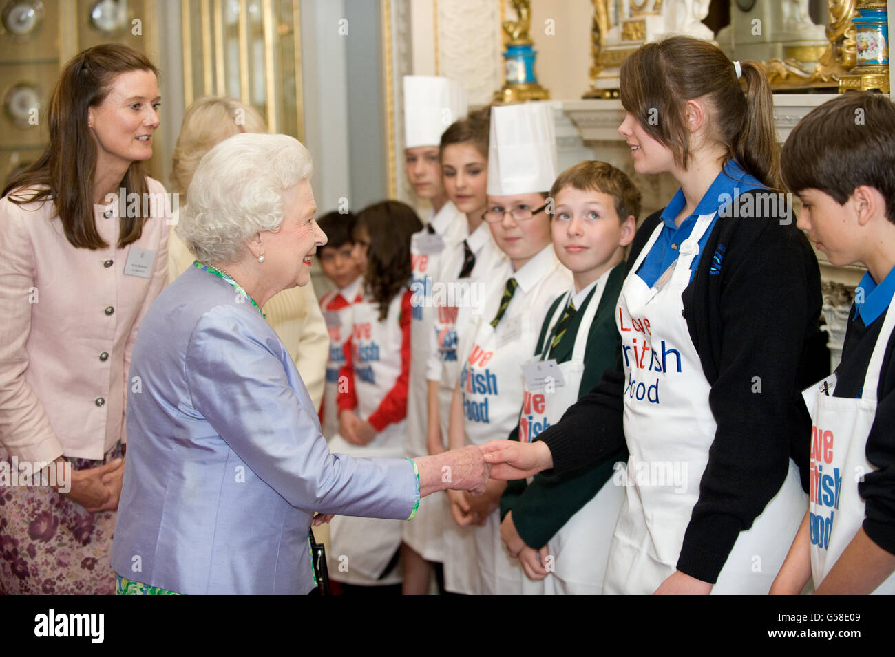 Queen Elizabeth II meets pupils from Cape Cornwall School, at a ...