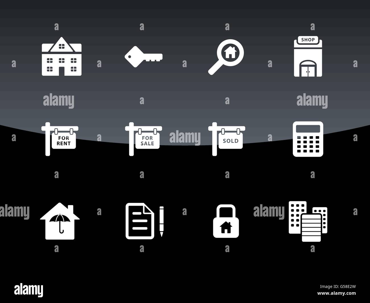 Real Estate icons on black background Stock Vector Image & Art - Alamy