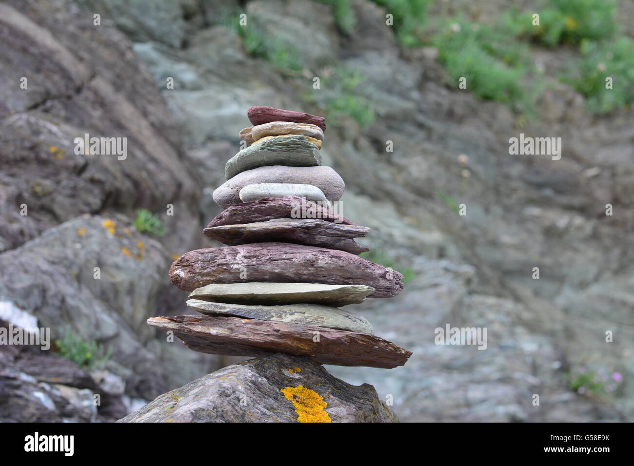 stacked stones on the beach Stock Photo - Alamy