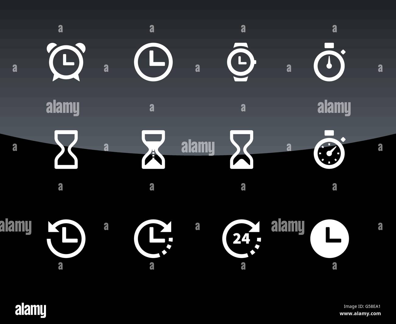 Time and Clock icons on black background Stock Vector Image & Art - Alamy
