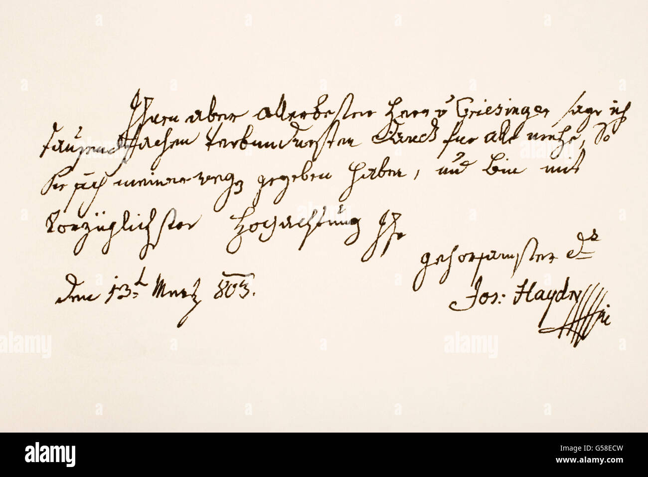 Franz Joseph Haydn, 1732 – 1809. Austrian composer. Hand writing sample ...