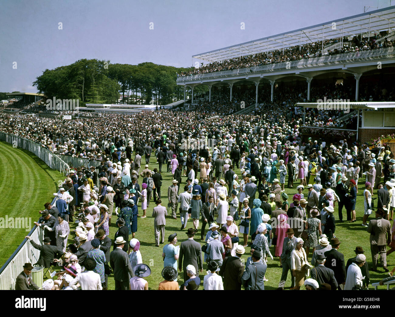 General view of the crowds for the start of the Goodwood races ...