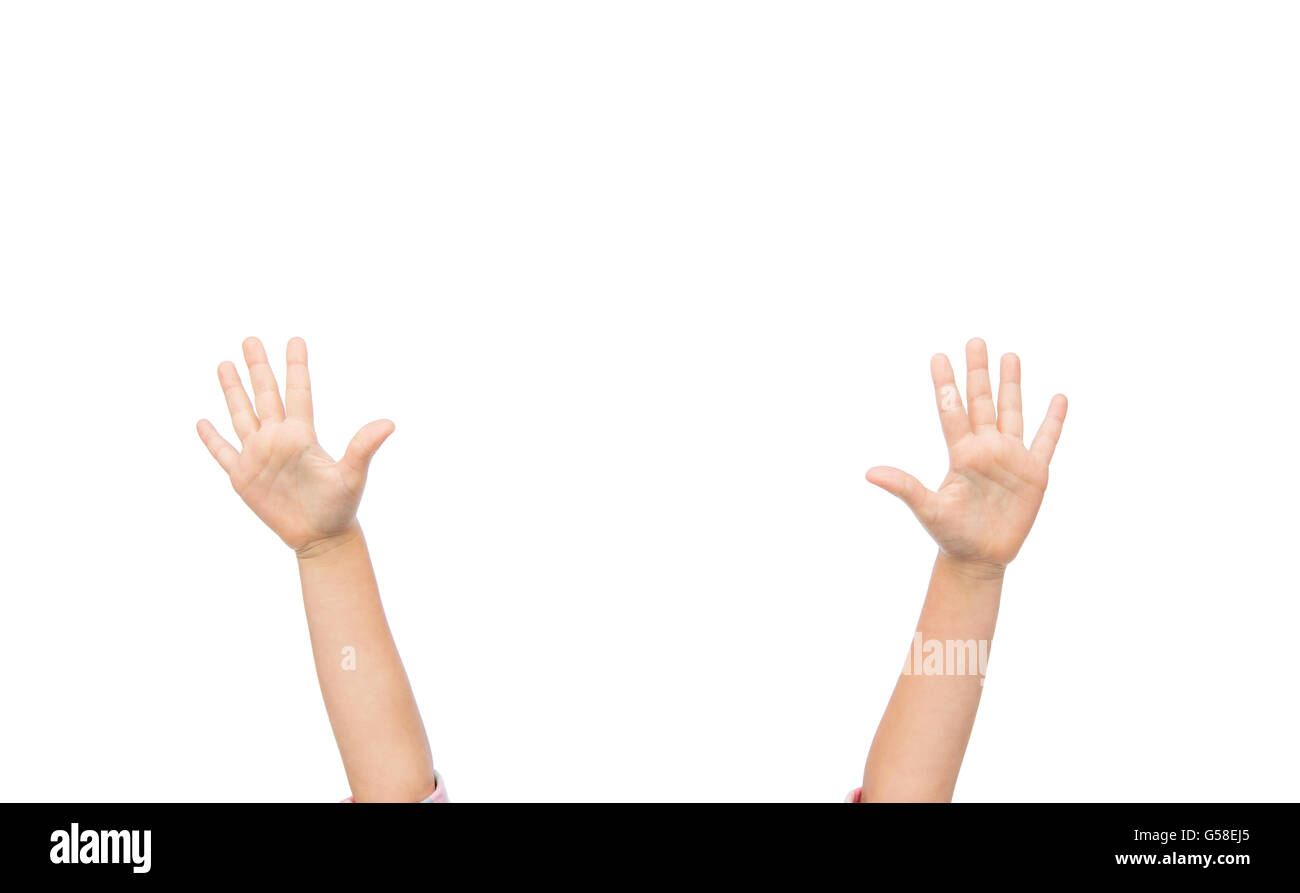 close up of little child hands raised upwards Stock Photo - Alamy