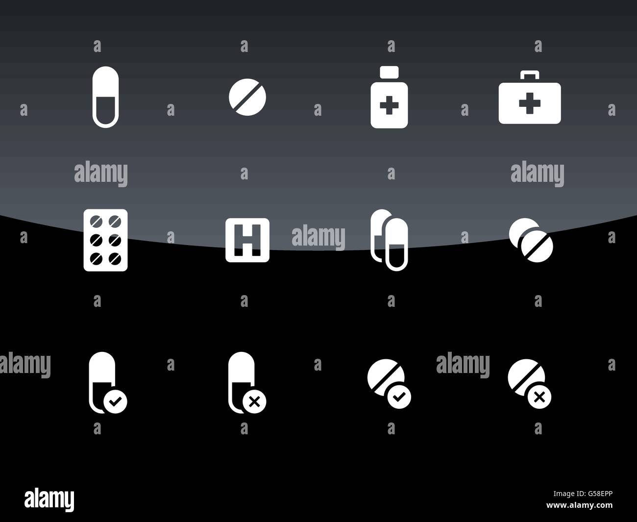 Pills, medication icons on black background Stock Vector Image & Art ...