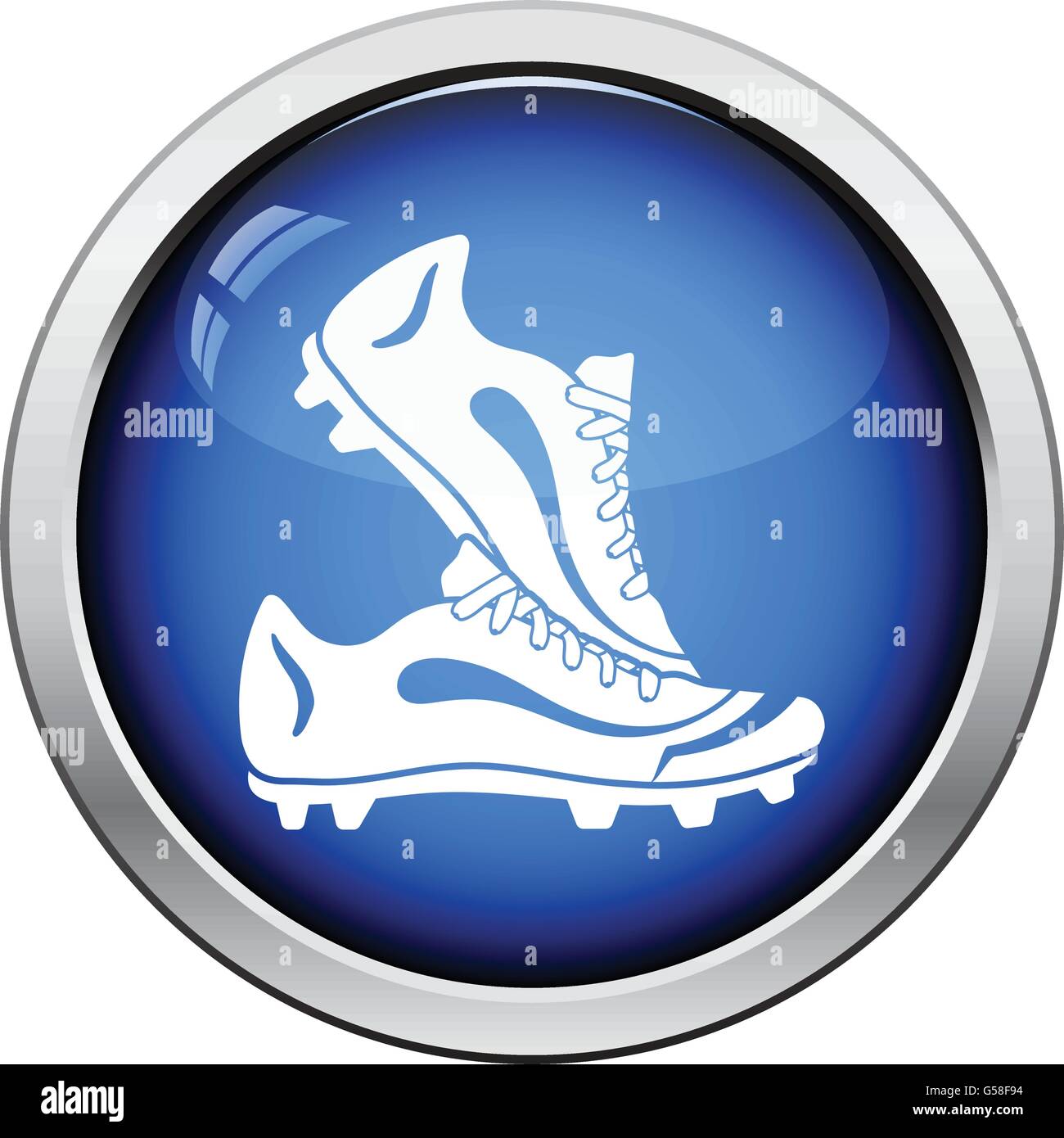 Icon of football boots. Glossy button design. Vector illustration Stock ...