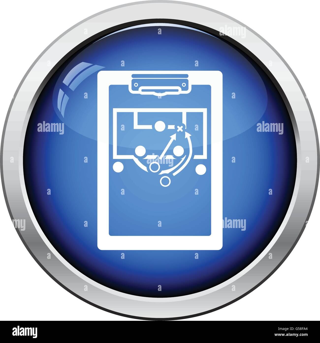 Icon of football coach tablet with game plan. Glossy button design ...