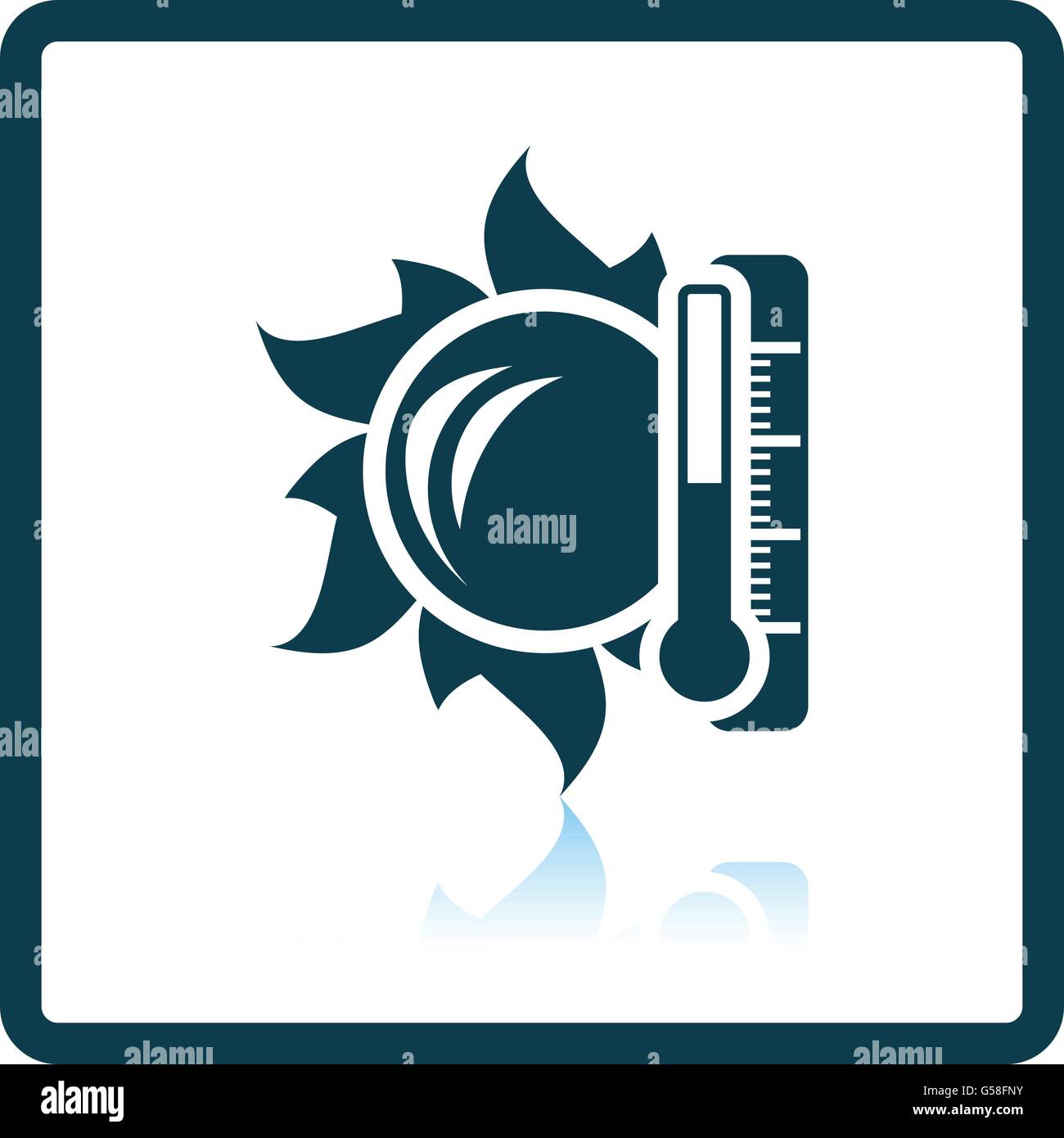 Sun and thermometer with high temperature icon. Shadow reflection ...