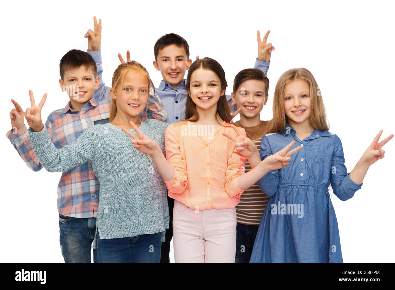 happy children showing peace hand sign Stock Photo - Alamy