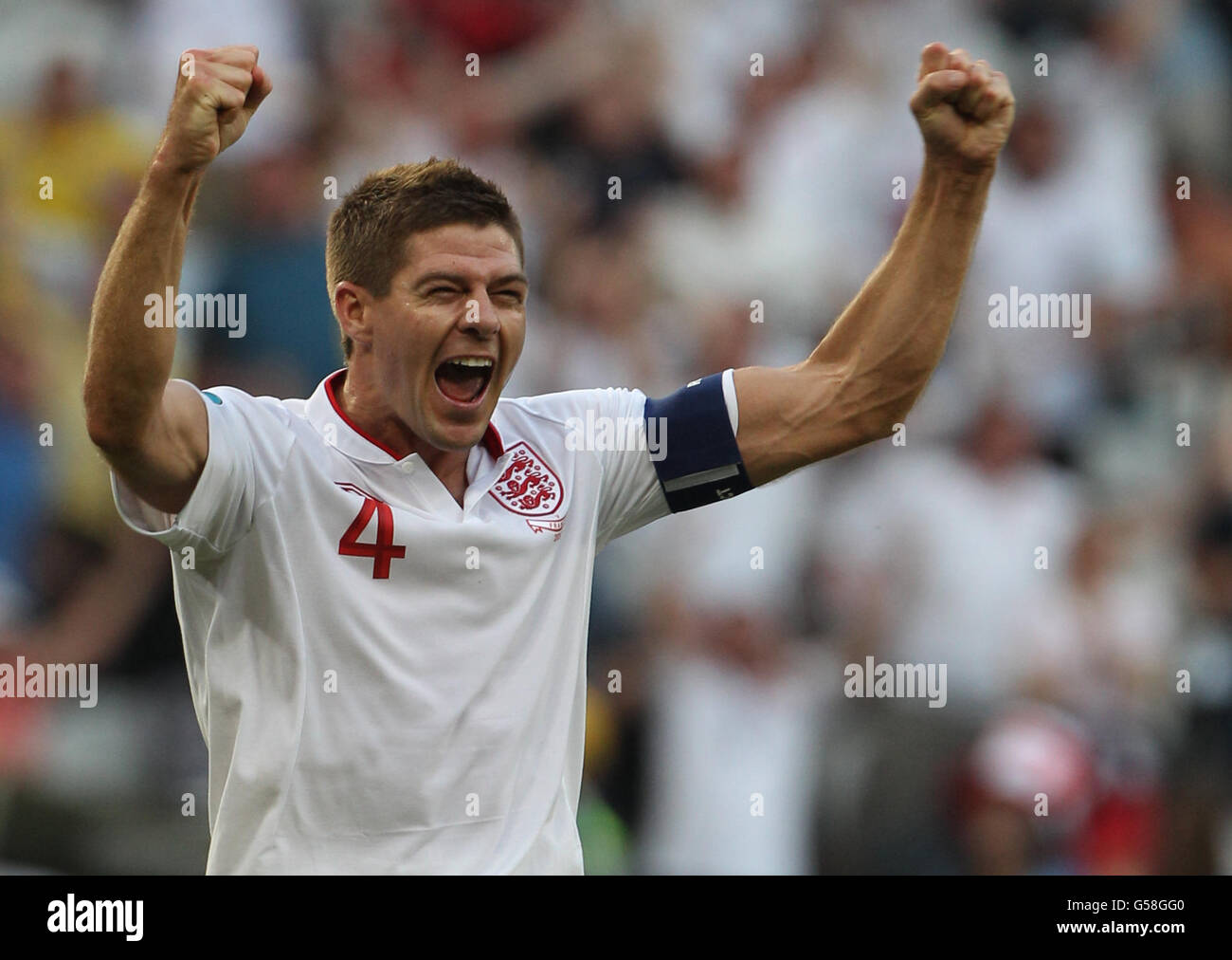 England's Steven Gerrard celebrates his side's opening goal Stock Photo ...