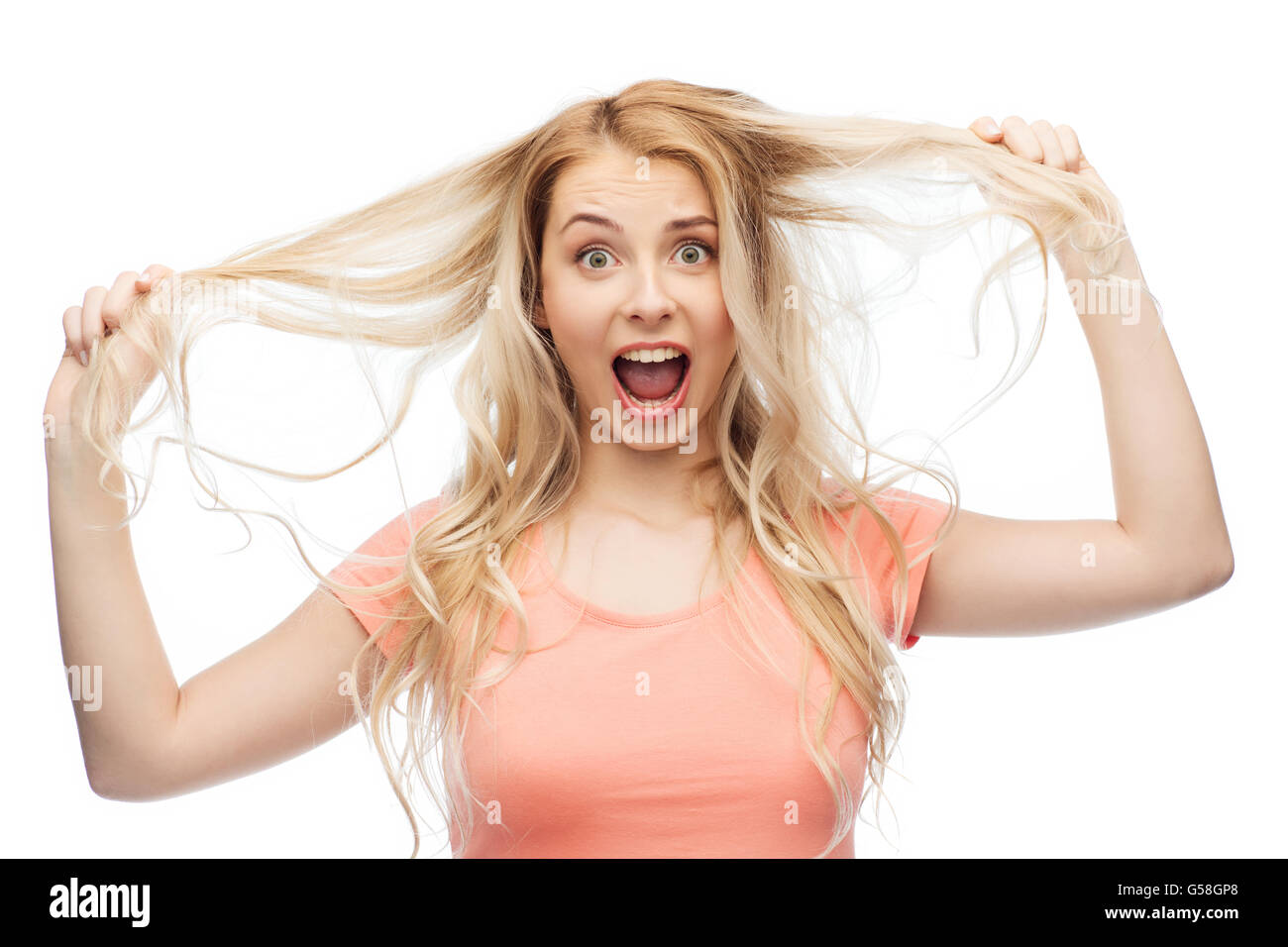 Shocked horrified blonde woman isolated hi-res stock photography and ...