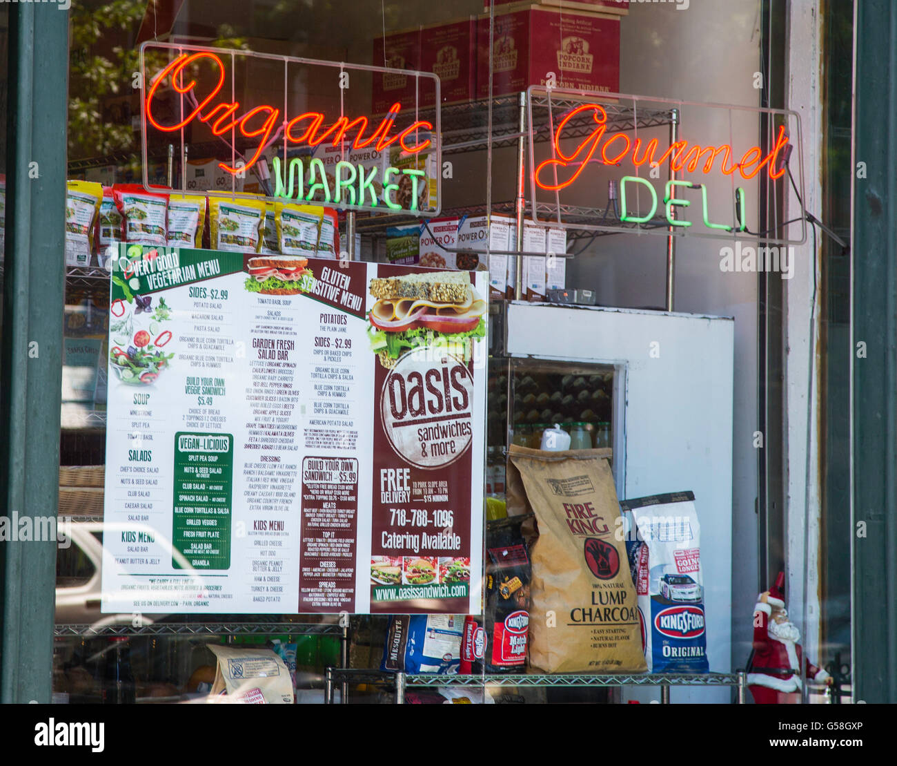 The storefront of a market selling organic food in Brooklyn, New York ...