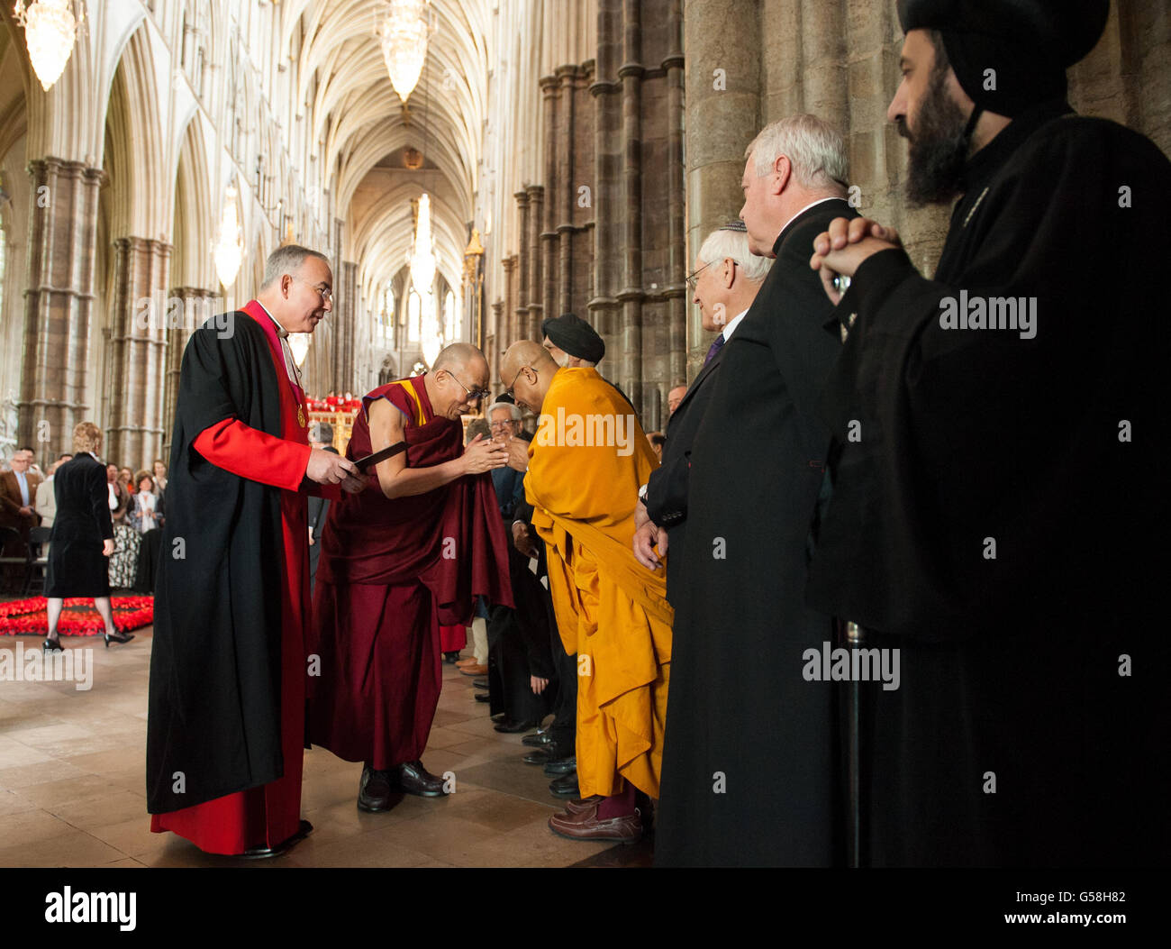 The Dalai Lama accompanied by Dean of Westminster Dr John Hall (left ...