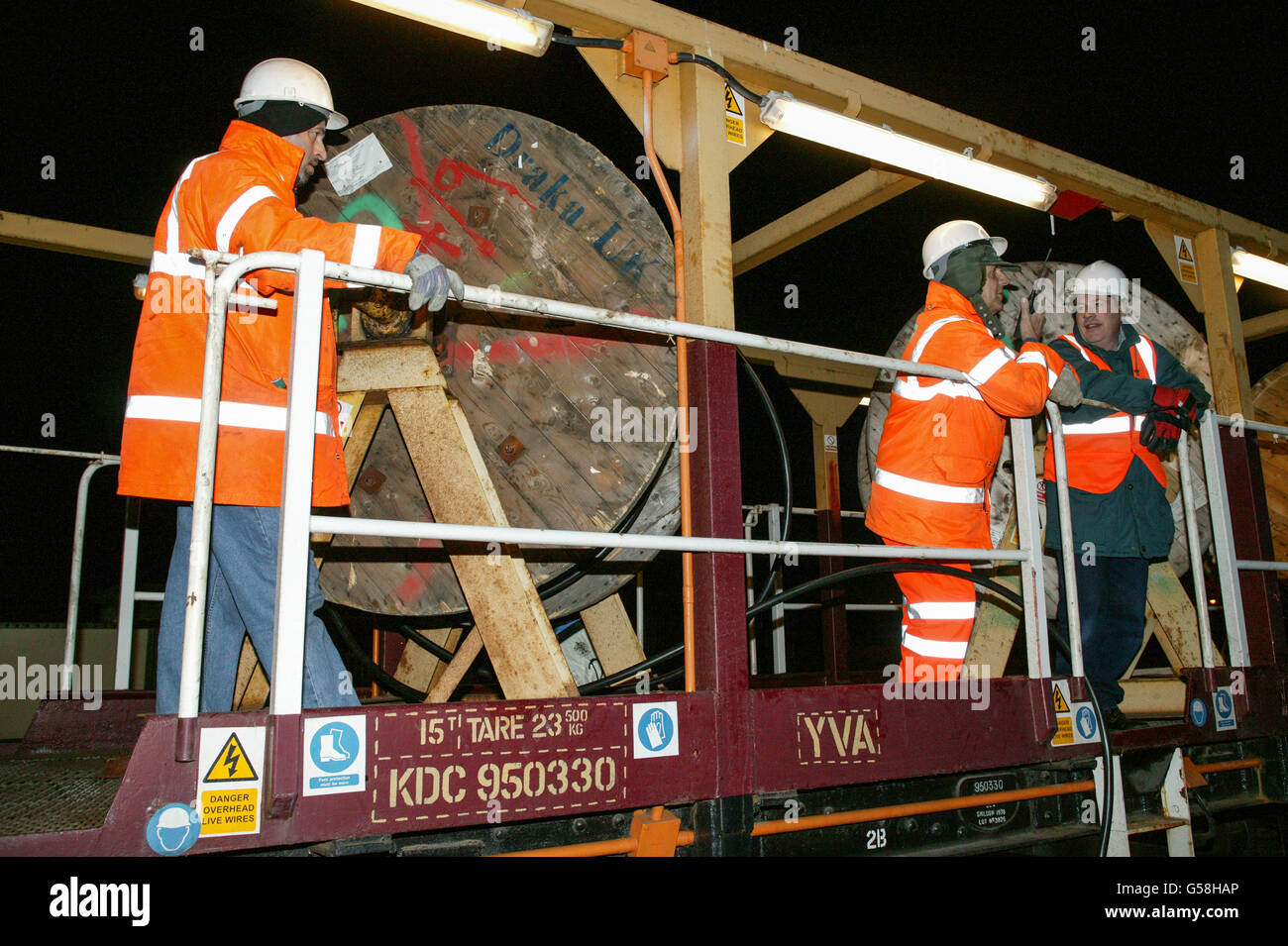 Cable laying train at Fenny Compton during the re signalling of the ...