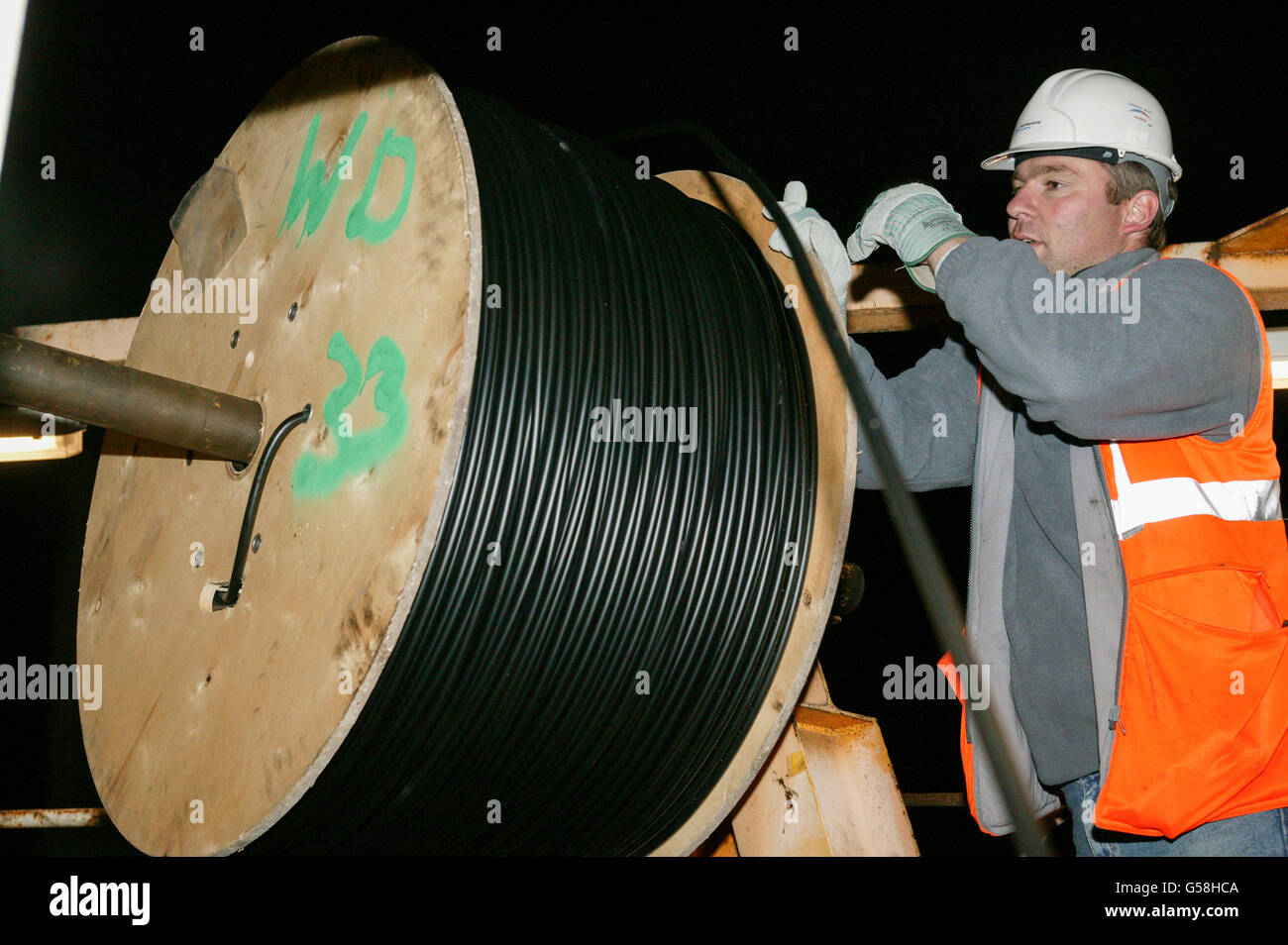 Cable laying train at Fenny Compton during the re signalling of the ...