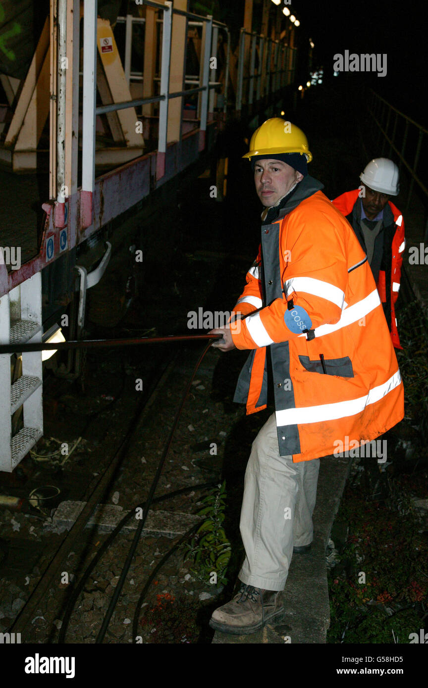 Cable laying train at Fenny Compton during the re signalling of the ...