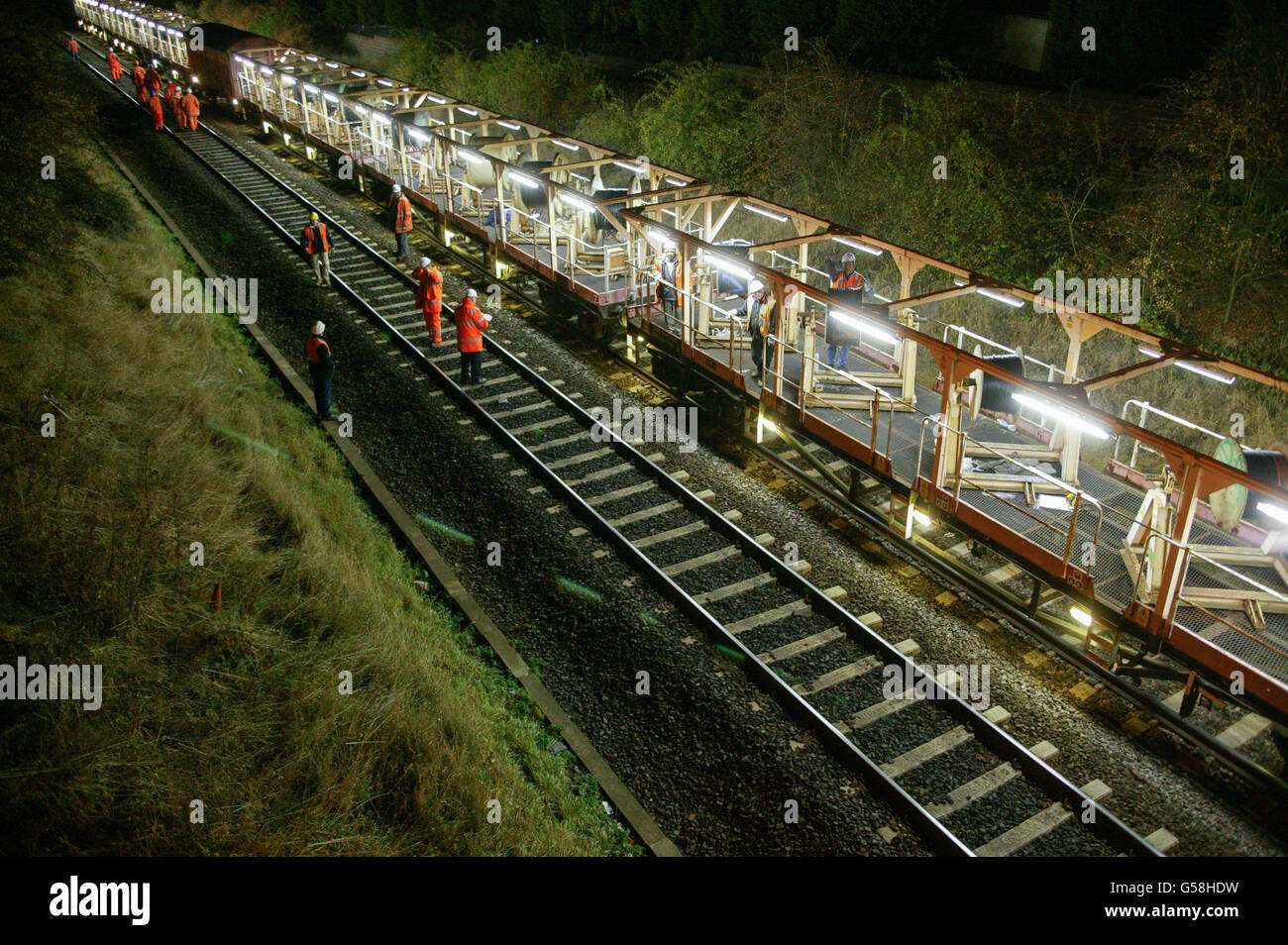 Cable laying train at Fenny Compton during the resignalling of the ...