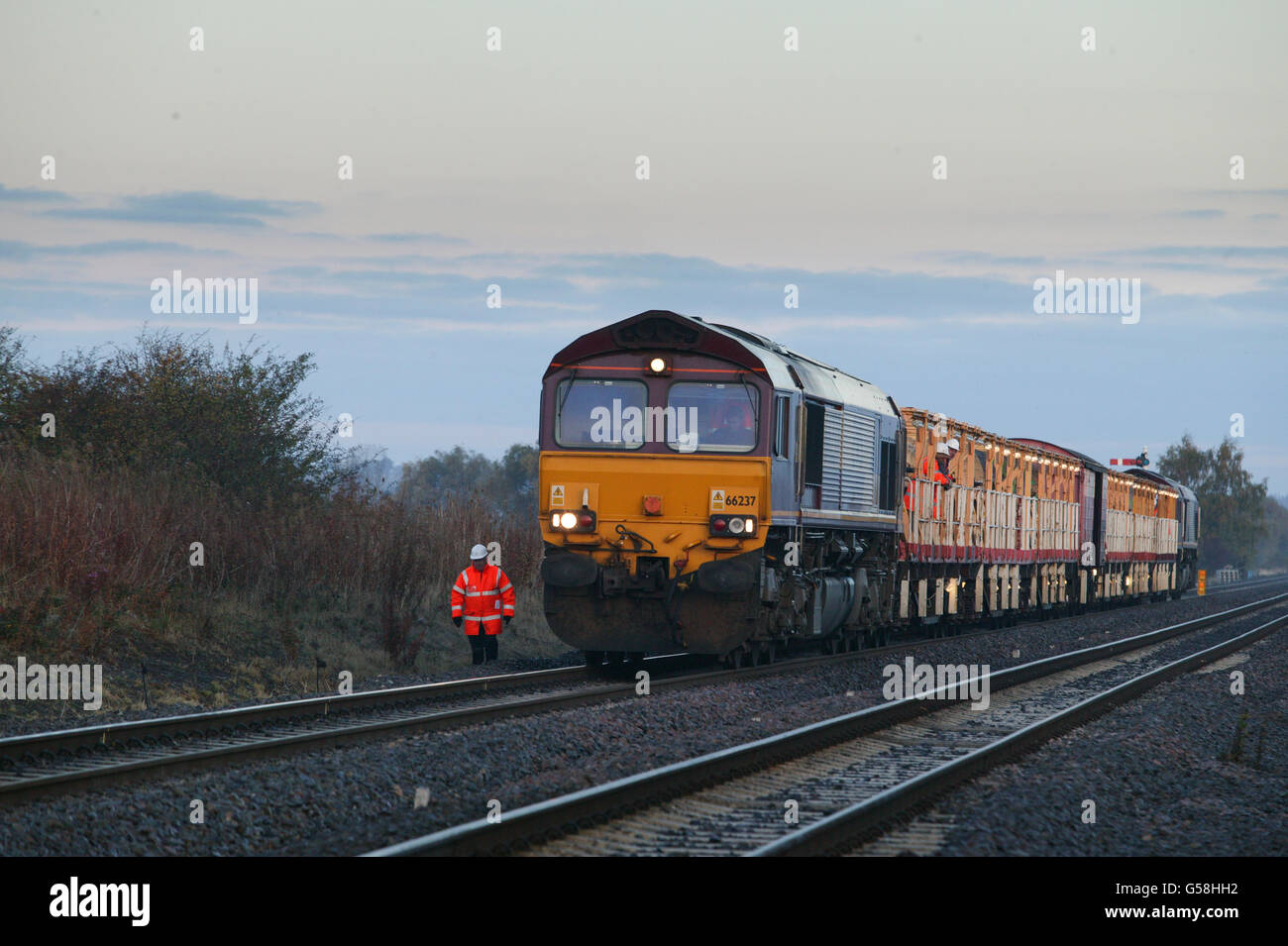 Cable laying train at Fenny Compton during the re signalling of the ...
