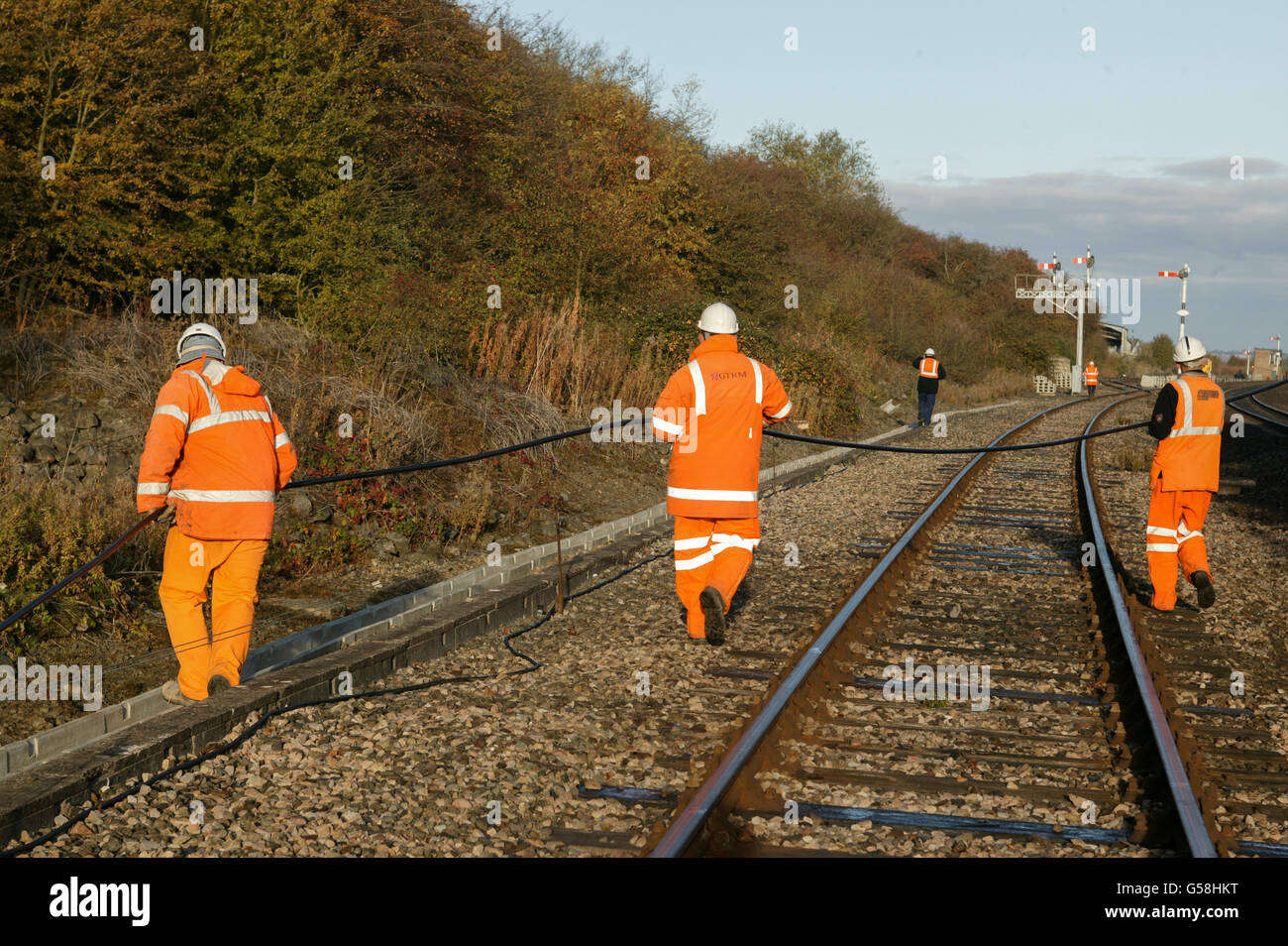 Cable laying train at Fenny Compton during the re signalling of the ...