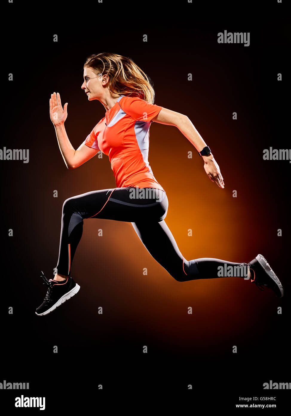 one caucasian young woman runner running jogger jogging isolated on ...