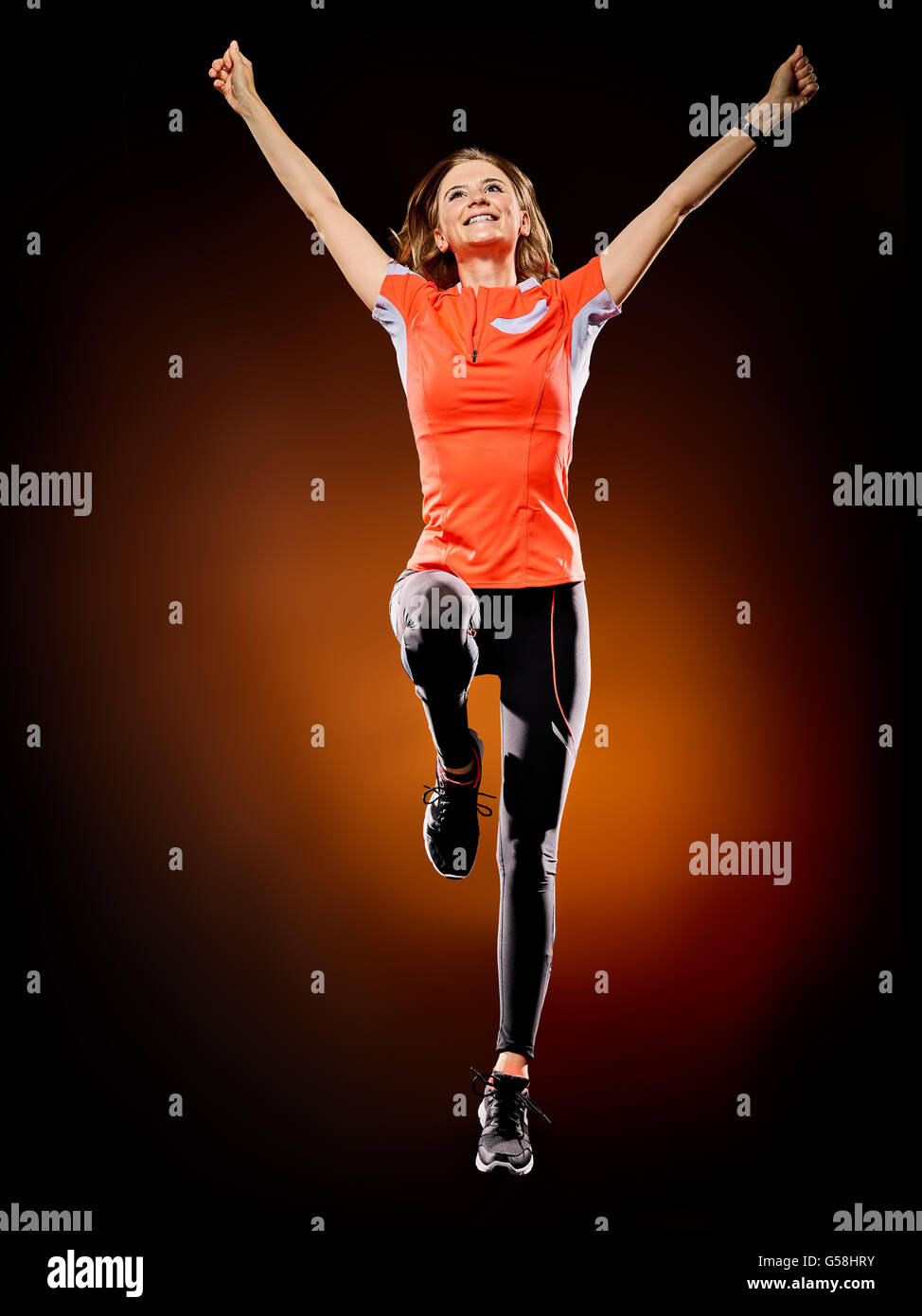 one caucasian young woman runner running jogger jogging isolated on ...
