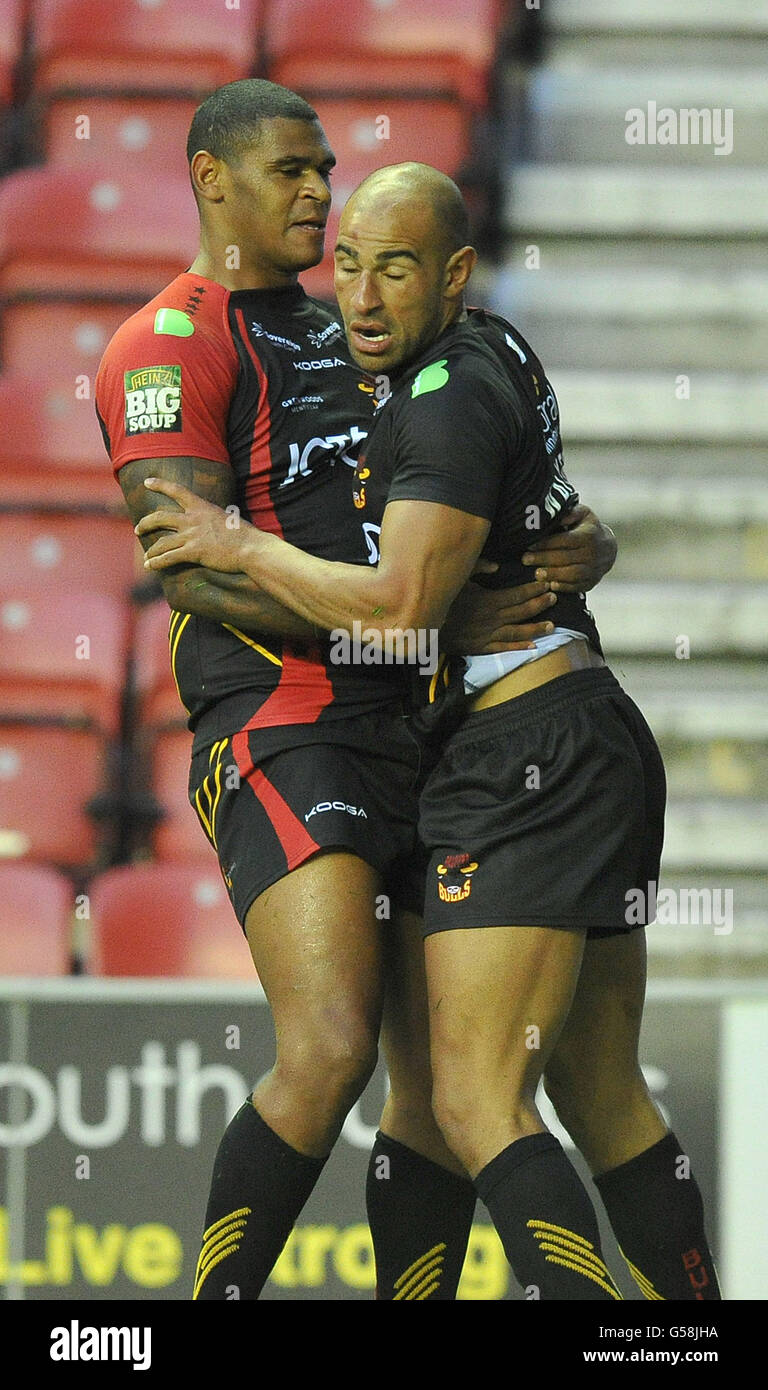 Bradford Bulls Karl Pryce and Chev Walker celebrate their fifth try ...
