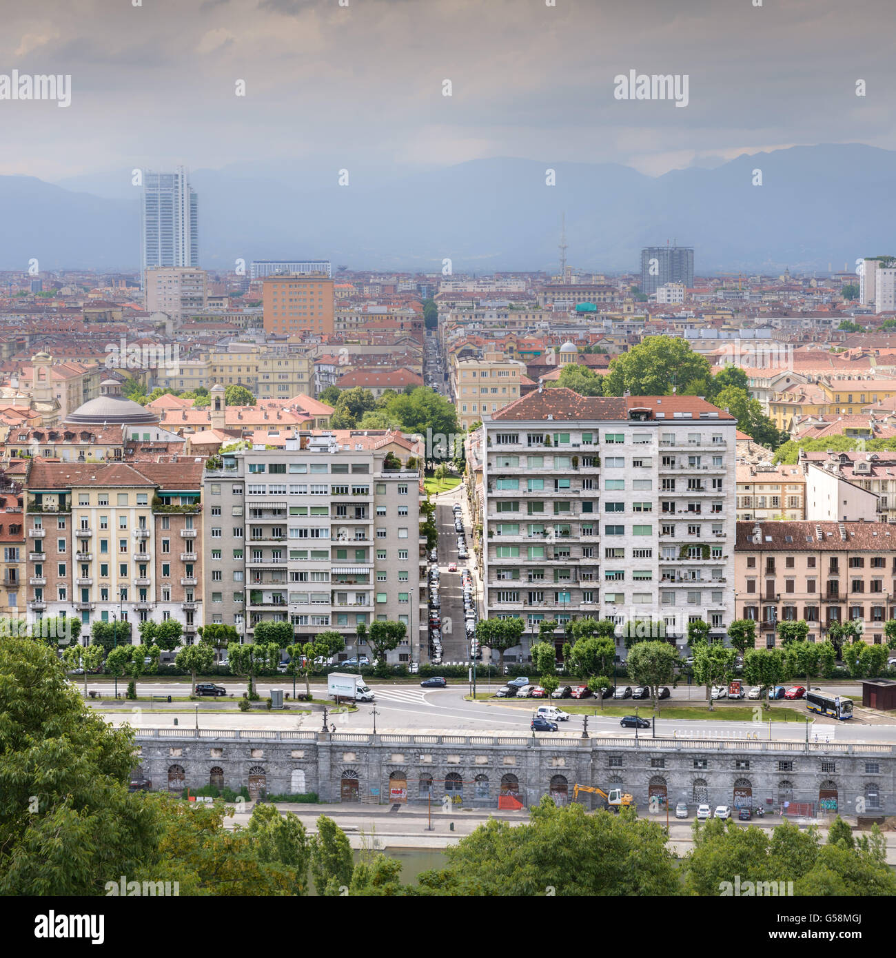 View of Turin city center with landmark of Mole Antonelliana-Turin ...