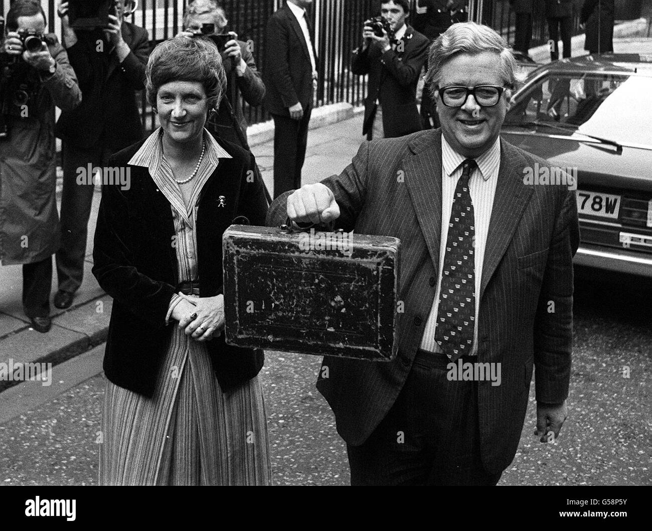 Chancellor of the Exchequer Sir Geoffrey Howe with his wife Lady ...