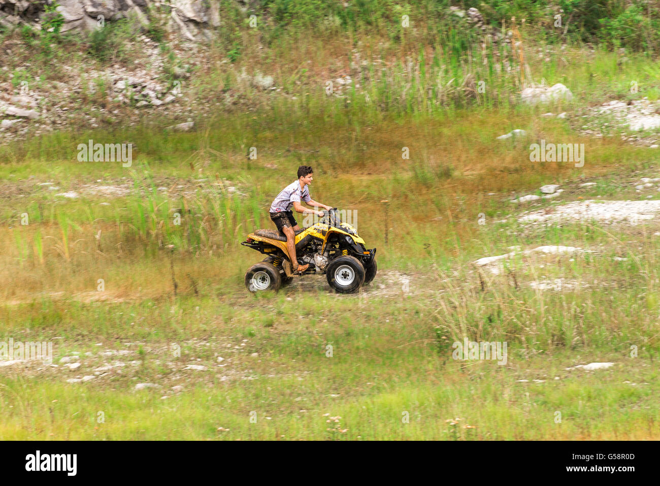 Minas Gerais, Brasil, Dec,27 - 2015: Man in nature go off road on a ...