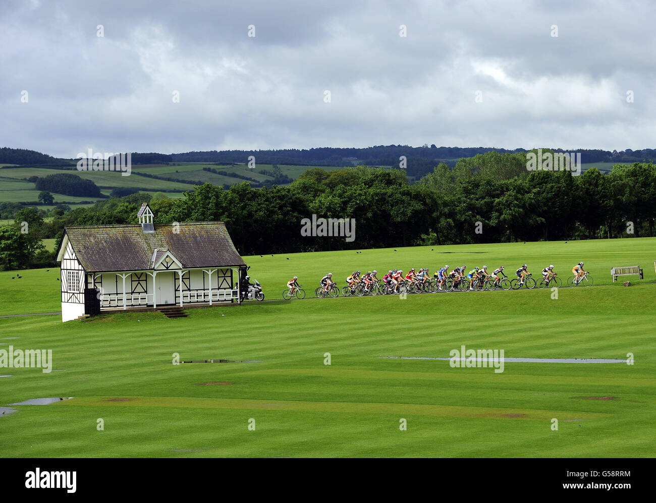 Riders pass the cricket ground at Ampleforth Abbey during the Womens ...