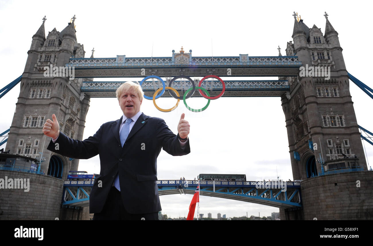 London Mayor Boris Johnson in front of Tower Bridge in London where the ...