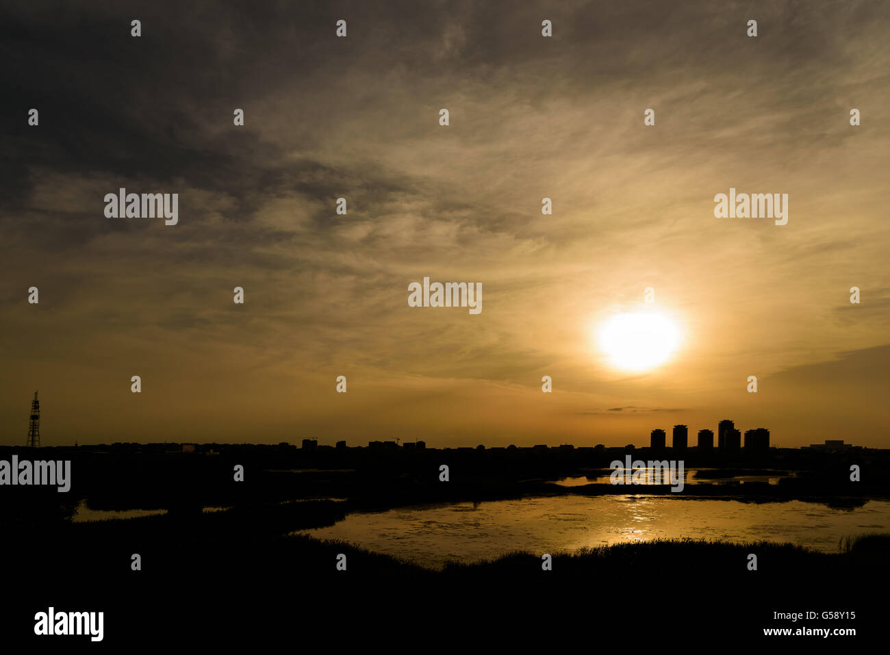 Summer Sunset Over Bucharest City Skyline In Romania Stock Photo - Alamy