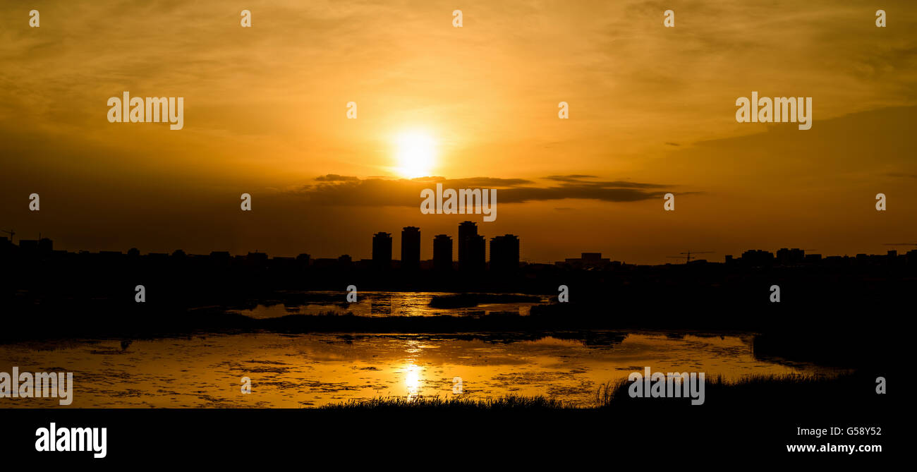 Summer Sunset Over Bucharest City Skyline In Romania Stock Photo - Alamy