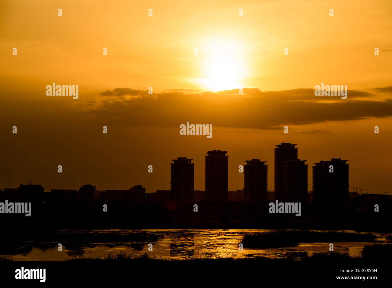 Summer Sunset Over Bucharest City Skyline In Romania Stock Photo - Alamy